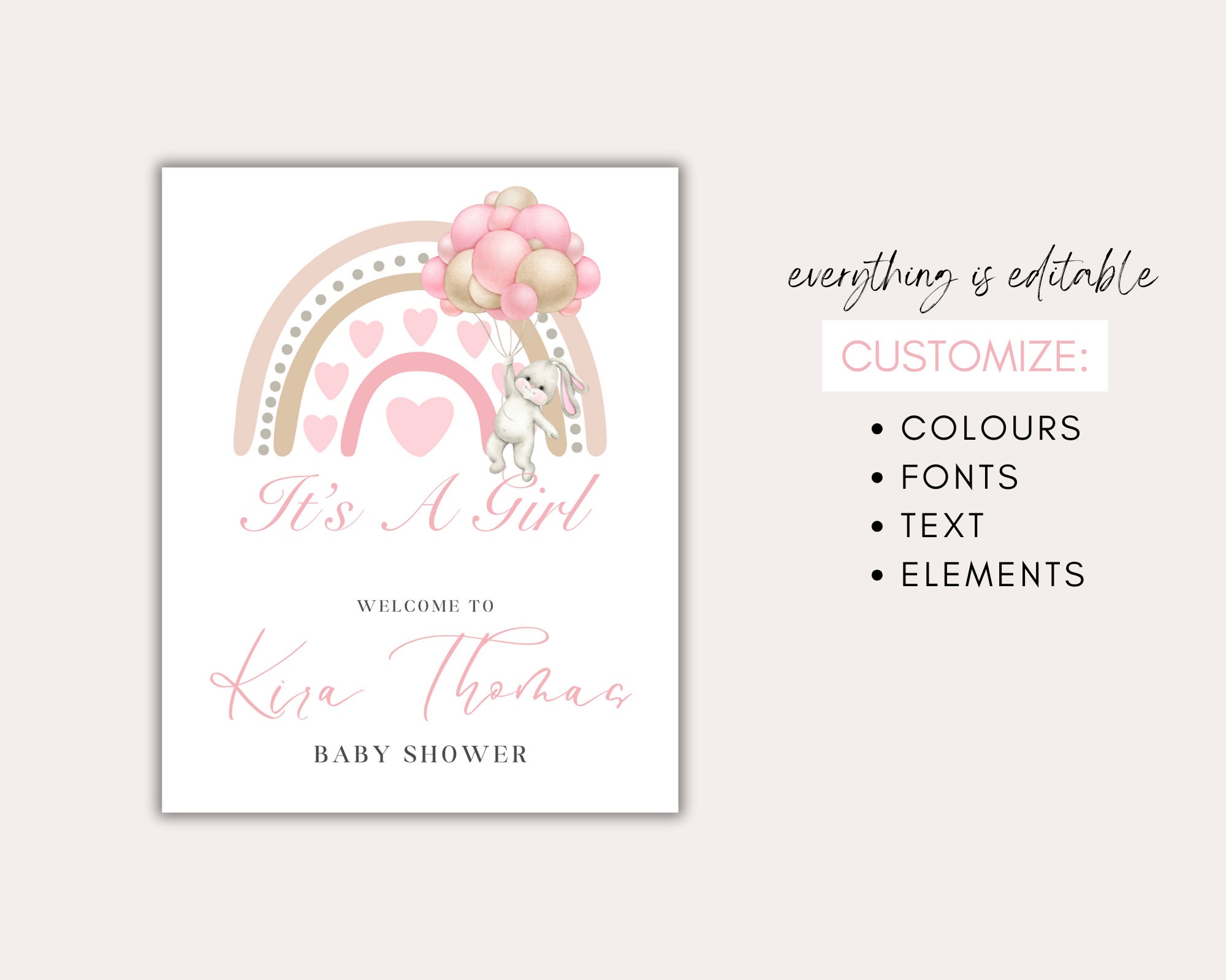 It's A Girl Baby Shower Welcome Sign, Boho Baby Shower Sign Template ...