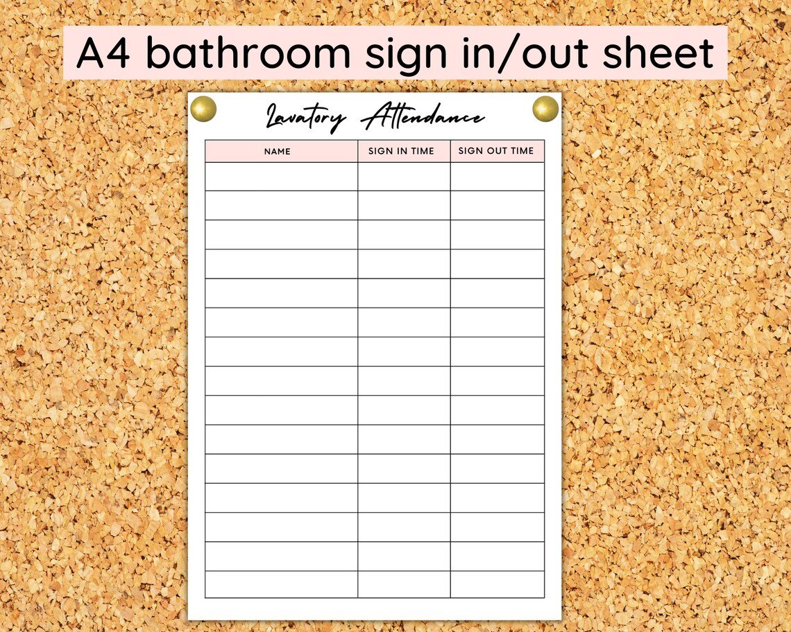Bathroom Sign in Sheet Printable Sign in Sign Out Template - Etsy Australia