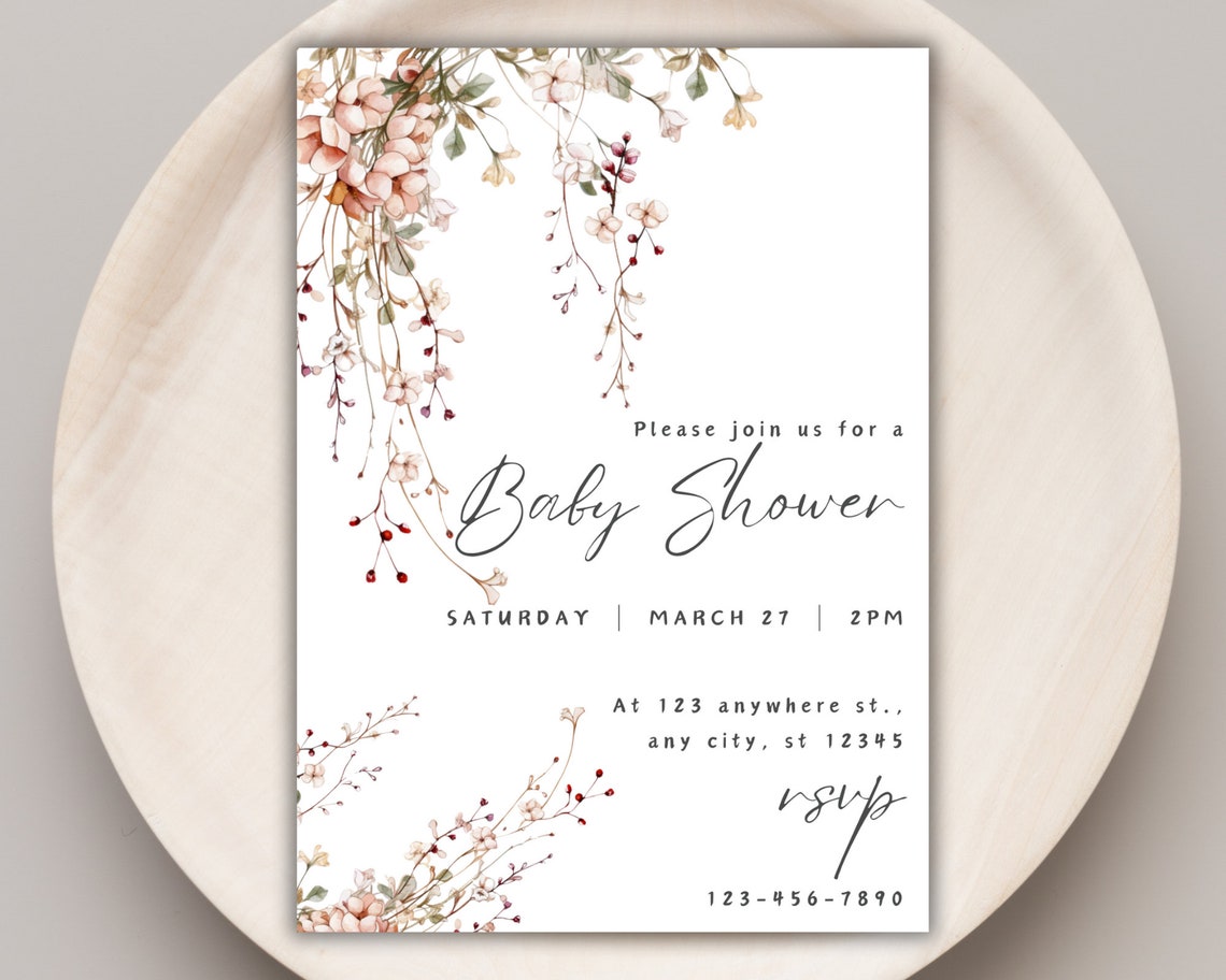 Baby in Bloom Invitation, Baby Shower Invitation, Spring Summer Floral ...