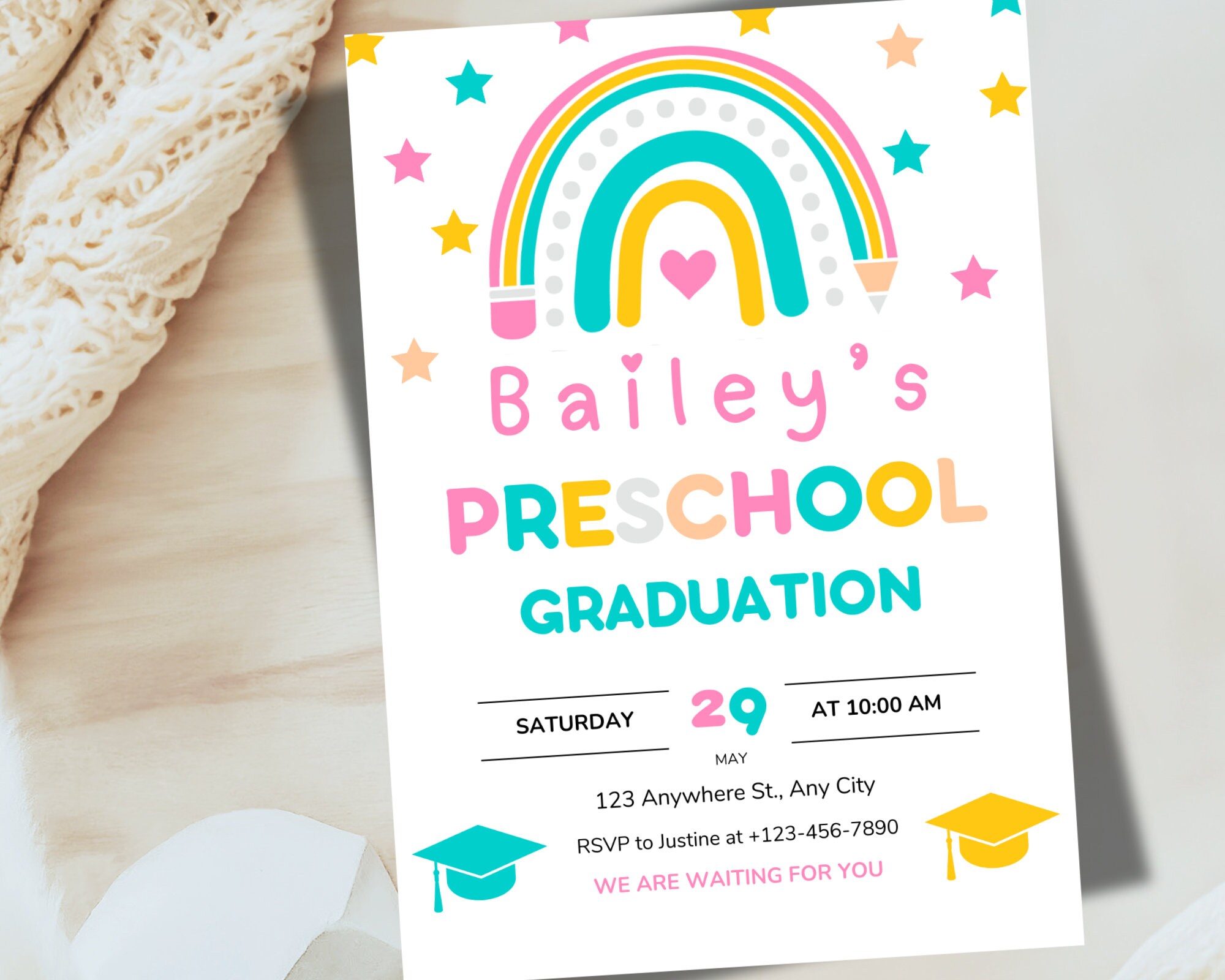 Preschool Graduation Invitation Editable Graduation Party Invite ...