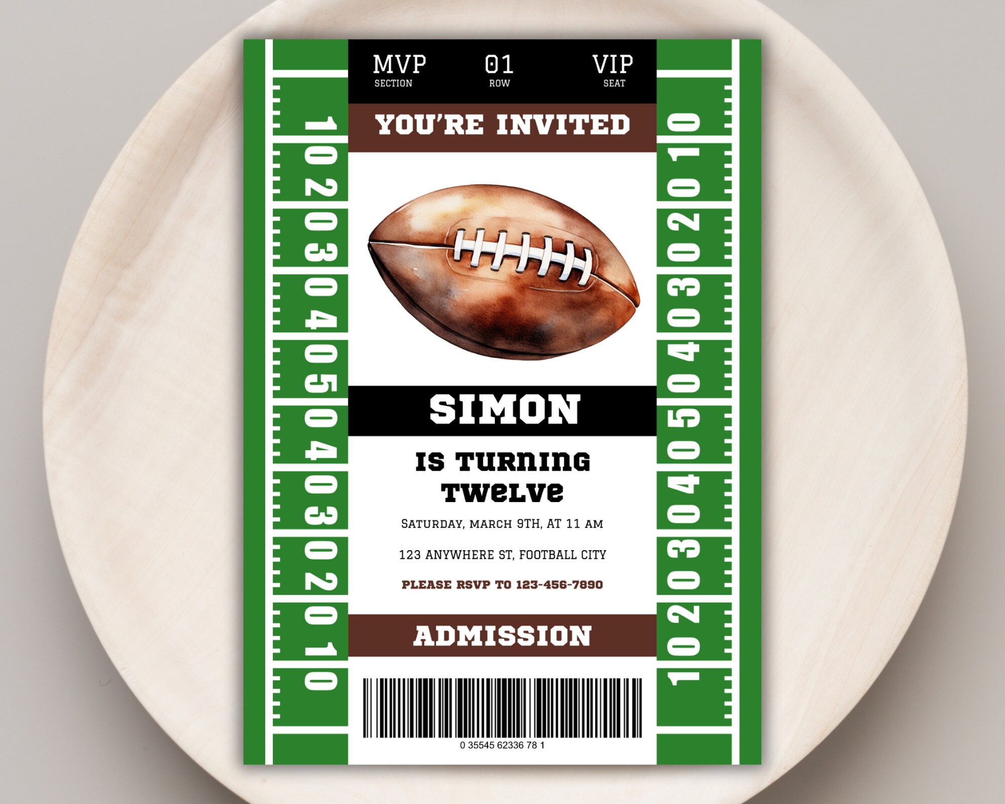 Football Ticket Birthday Invitation, American Football Ticket Invite ...