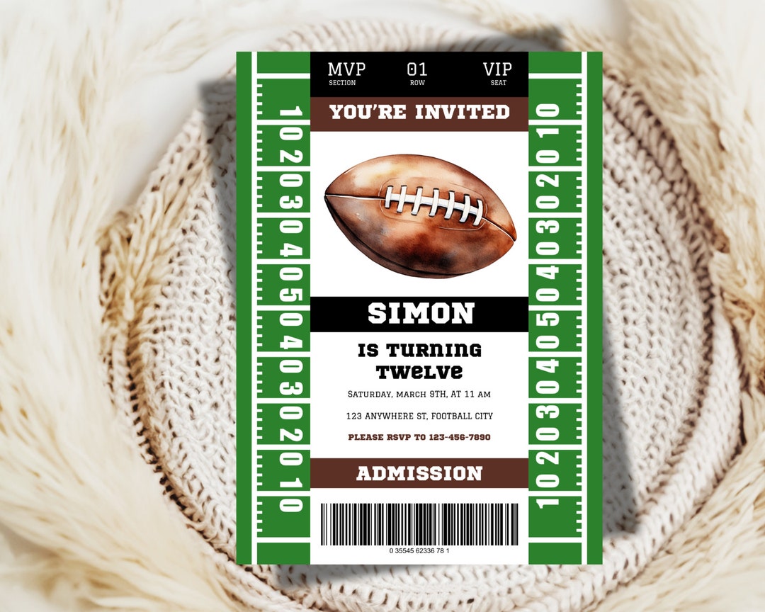 Football Ticket Birthday Invitation, American Football Ticket Invite ...