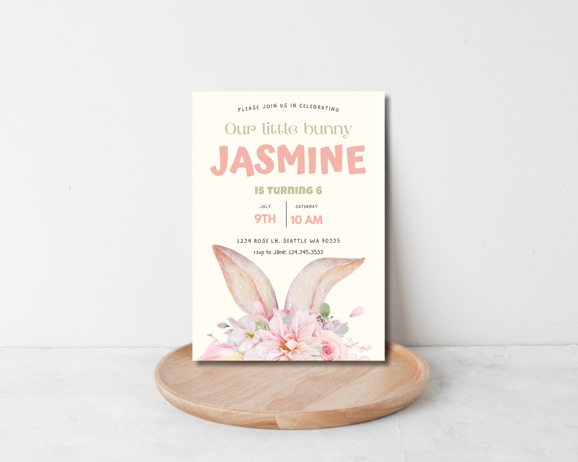 Bunny Birthday Invitation, Birthday Party Invitation, Editable ...