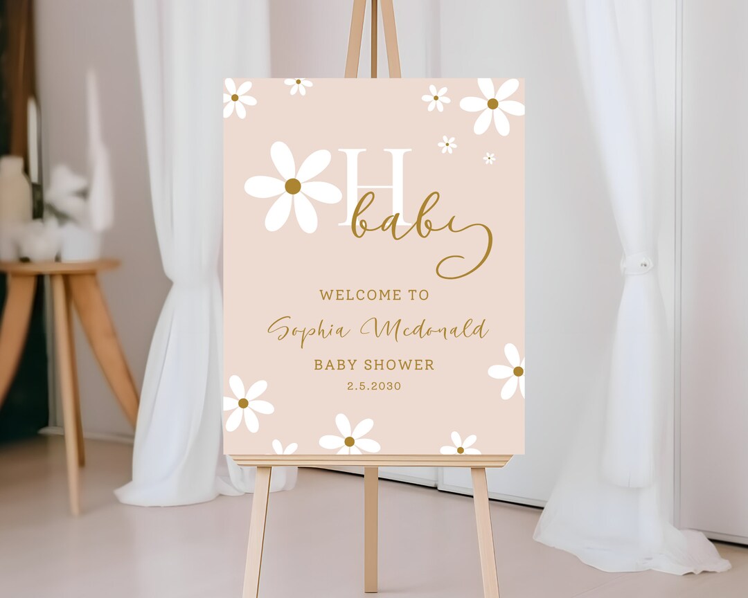 Editable Daisy Baby Shower Welcome Sign, Bohemian Pink Daisy Baby ...