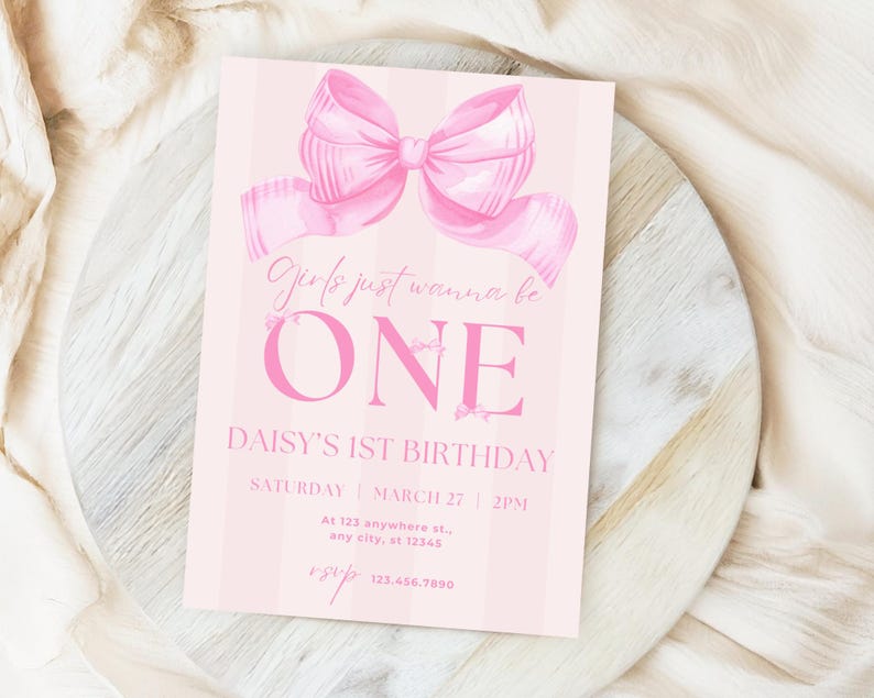 Girls Just Wanna Be ONE Birthday Invite, First Birthday Invitation ...