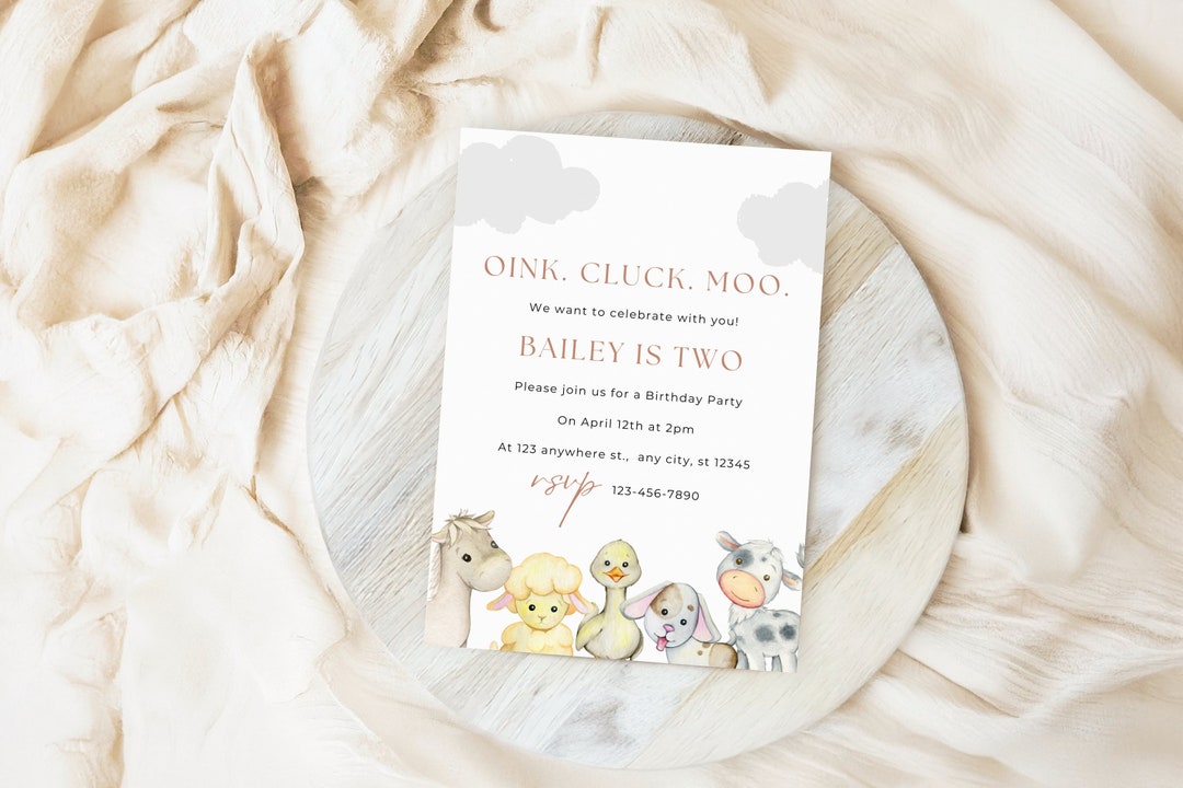 Editable Boy Farm Birthday Invitation, Farm Animals Birthday Invite ...
