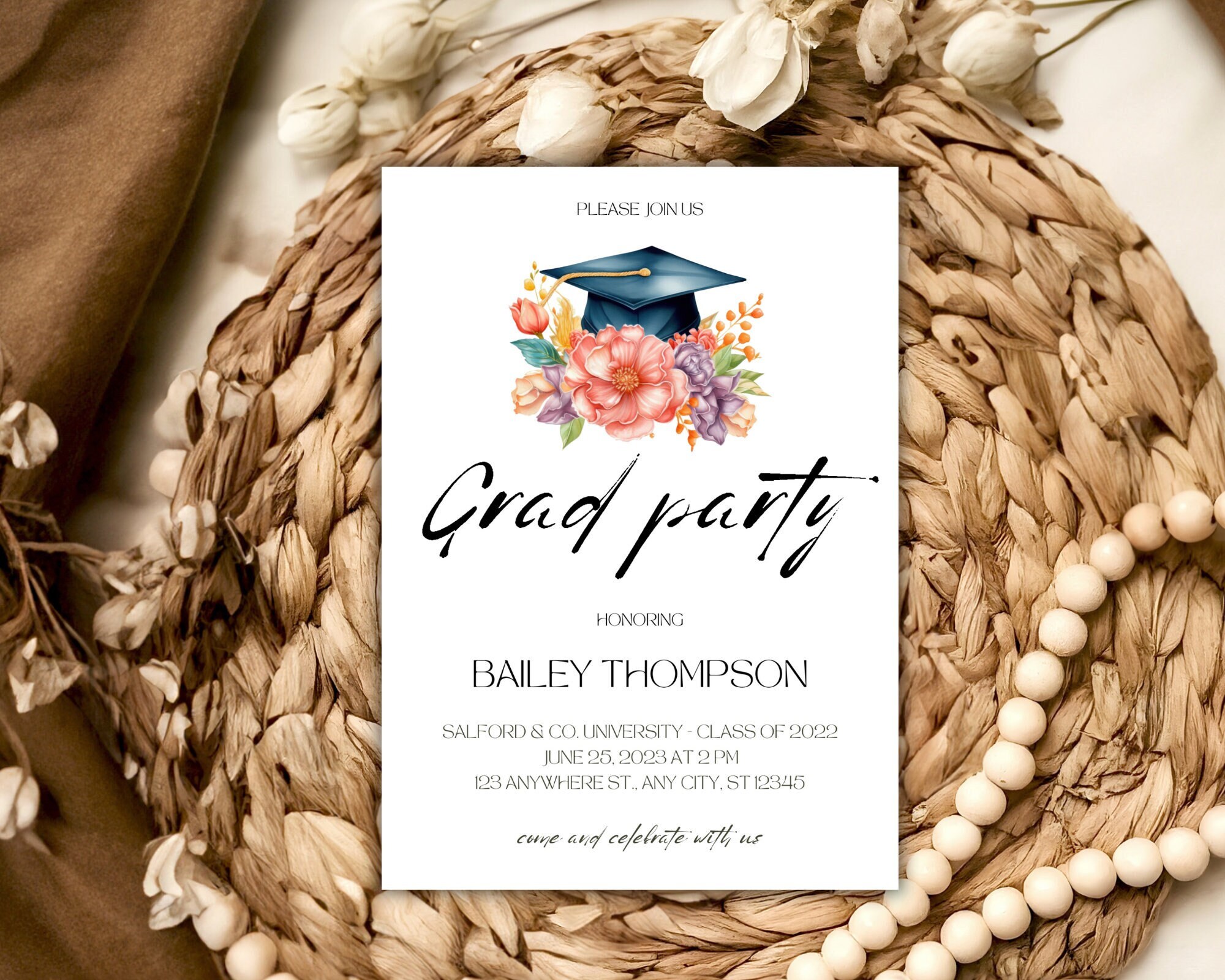 Graduation Invitation, Graduation Announcement Template, High School ...