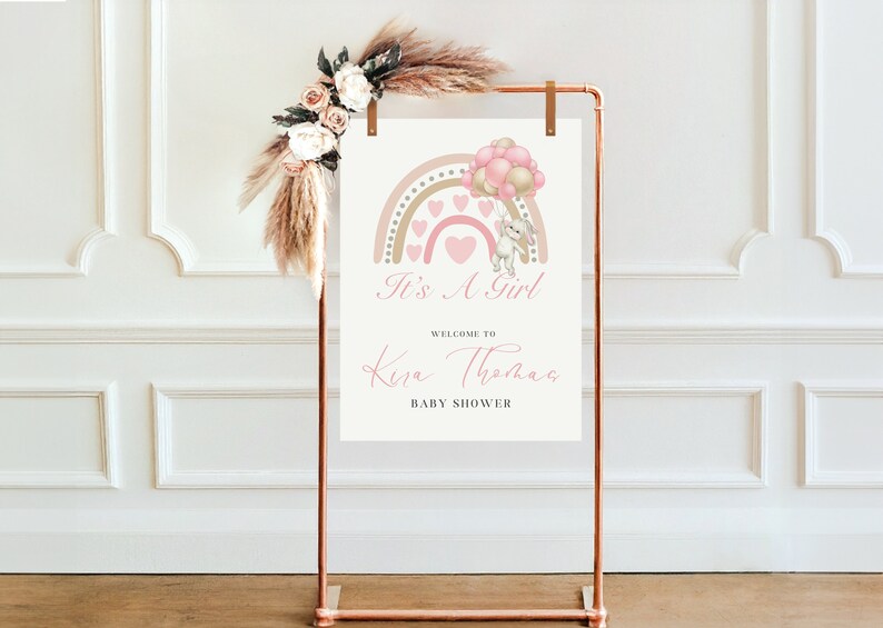 It's A Girl Baby Shower Welcome Sign, Boho Baby Shower Sign Template ...