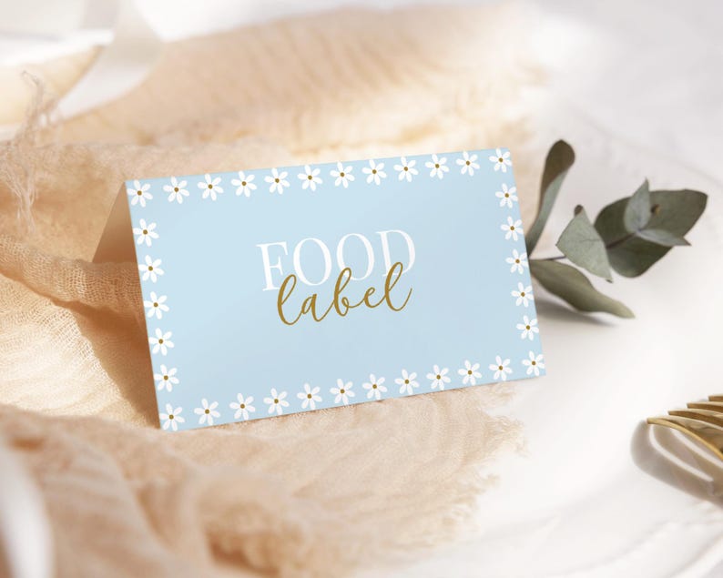 Editable Daisy Folded Food Labels, Printable Party Buffet Cards, Baby ...