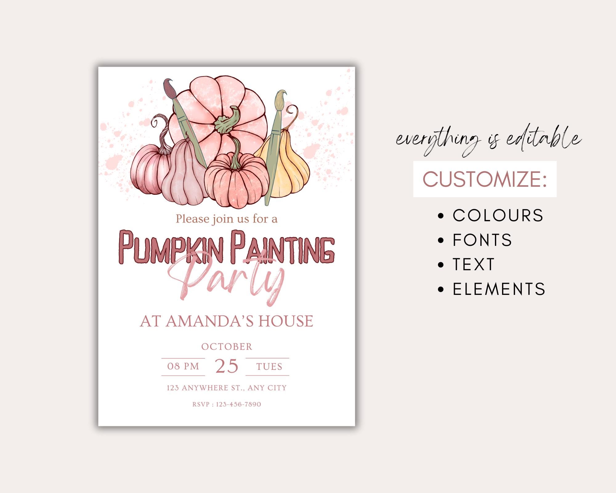Editable Pumpkin Painting Party Invite, Template for Halloween Party ...