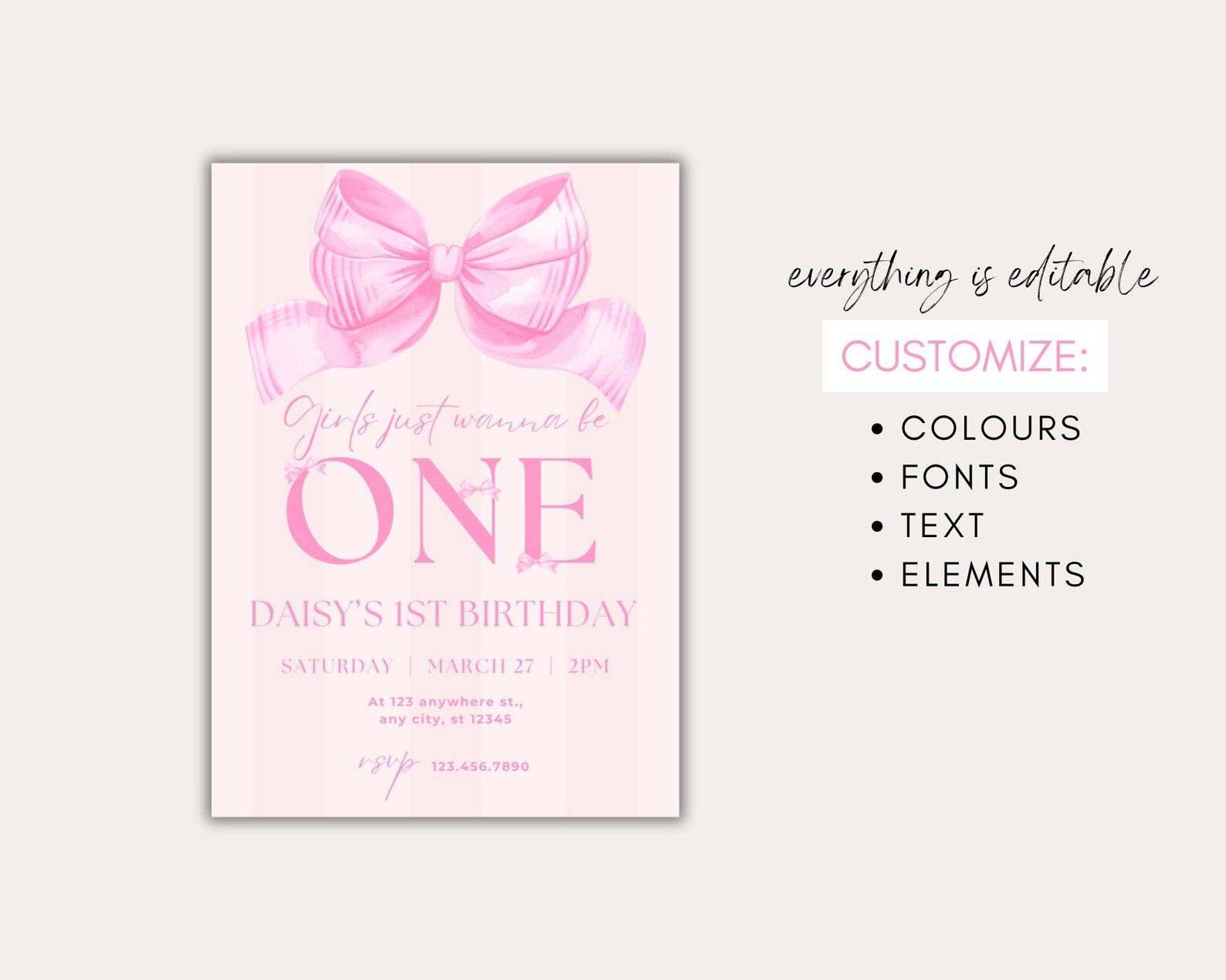 Girls Just Wanna Be ONE Birthday Invite, First Birthday Invitation ...