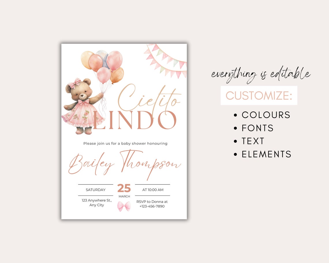 Cielito Lindo Baby Shower Invitation for Girls, Customizable Baby ...