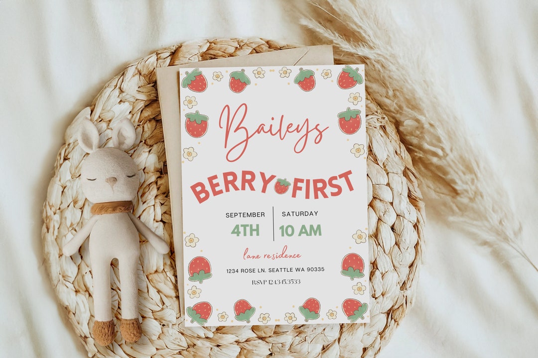 Berry First Birthday Invitation, Strawberry Shortcake, 1st Birthday ...
