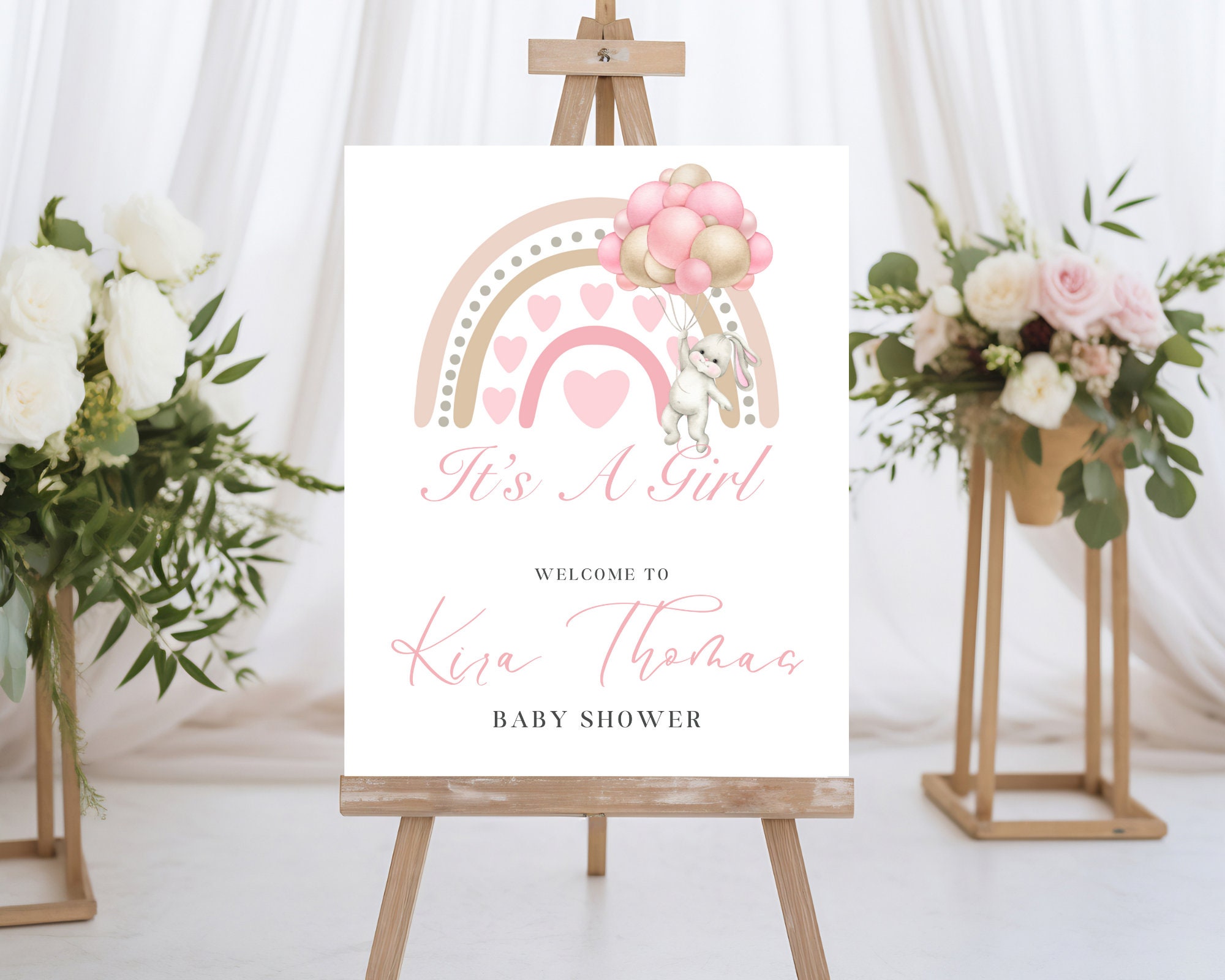 It's A Girl Baby Shower Welcome Sign, Boho Baby Shower Sign Template ...