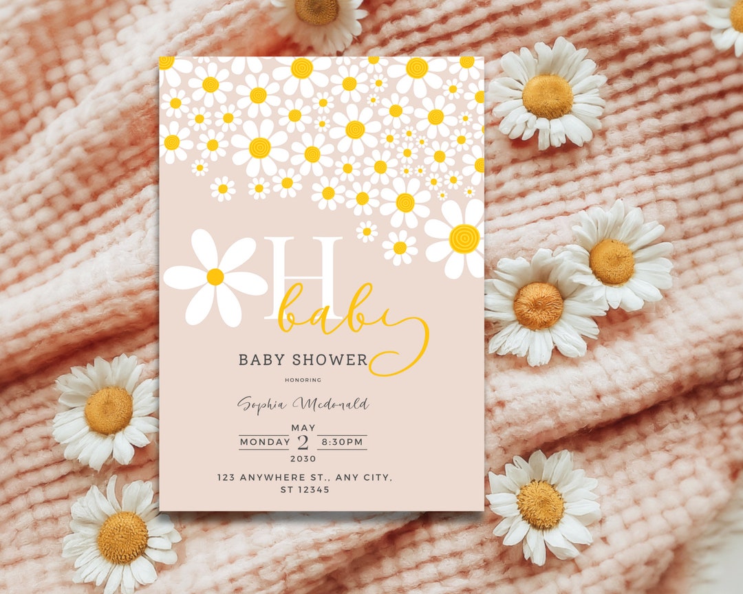 Daisy Baby Shower Invitation, Oh Baby Daisy Baby Invitation, Boho Daisy ...