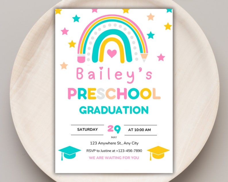 Preschool Graduation Invitation Editable Graduation Party Invite ...