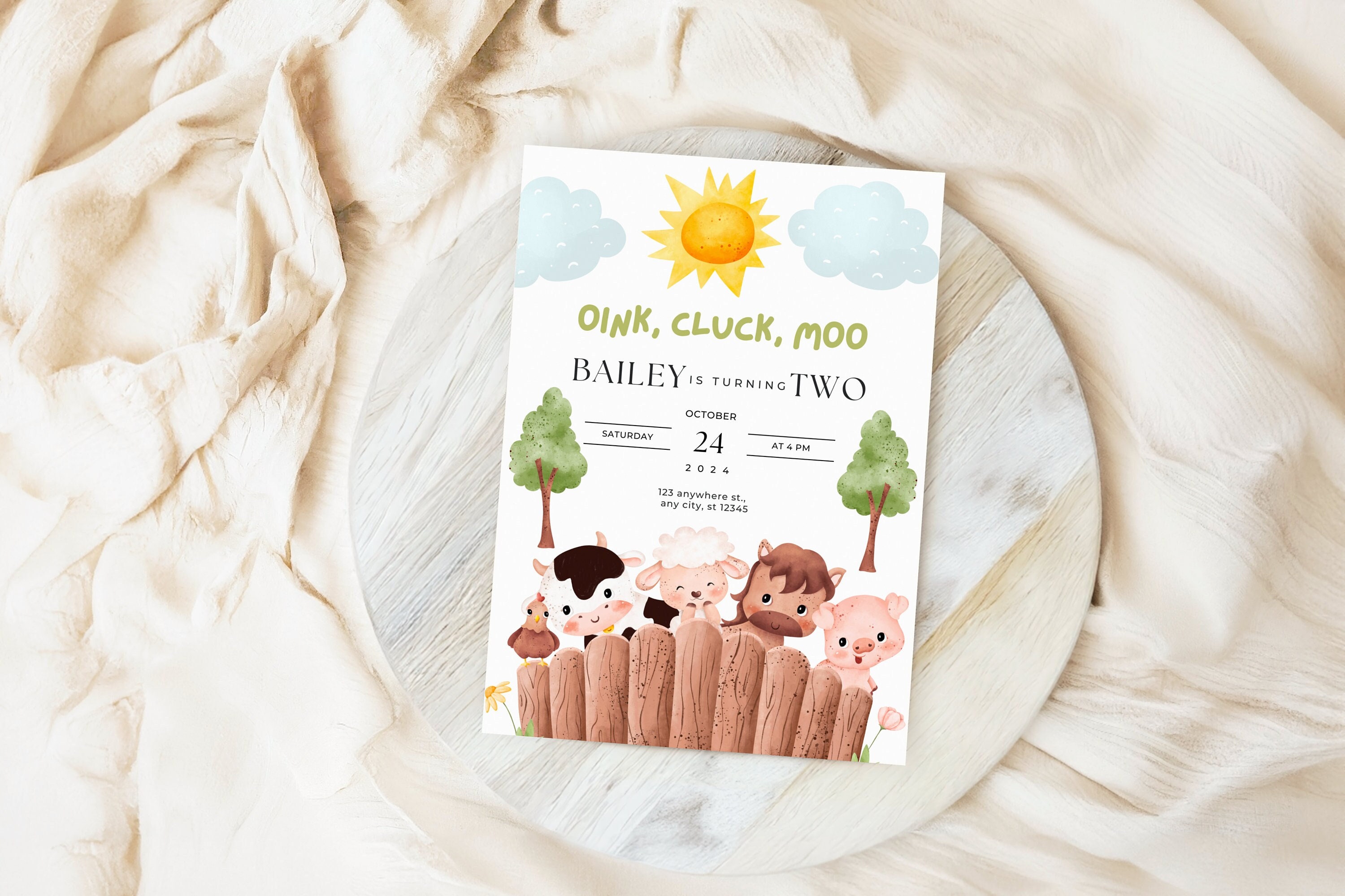 Editable Boy Farm Birthday Invitation, Farm Animals Birthday Invite ...