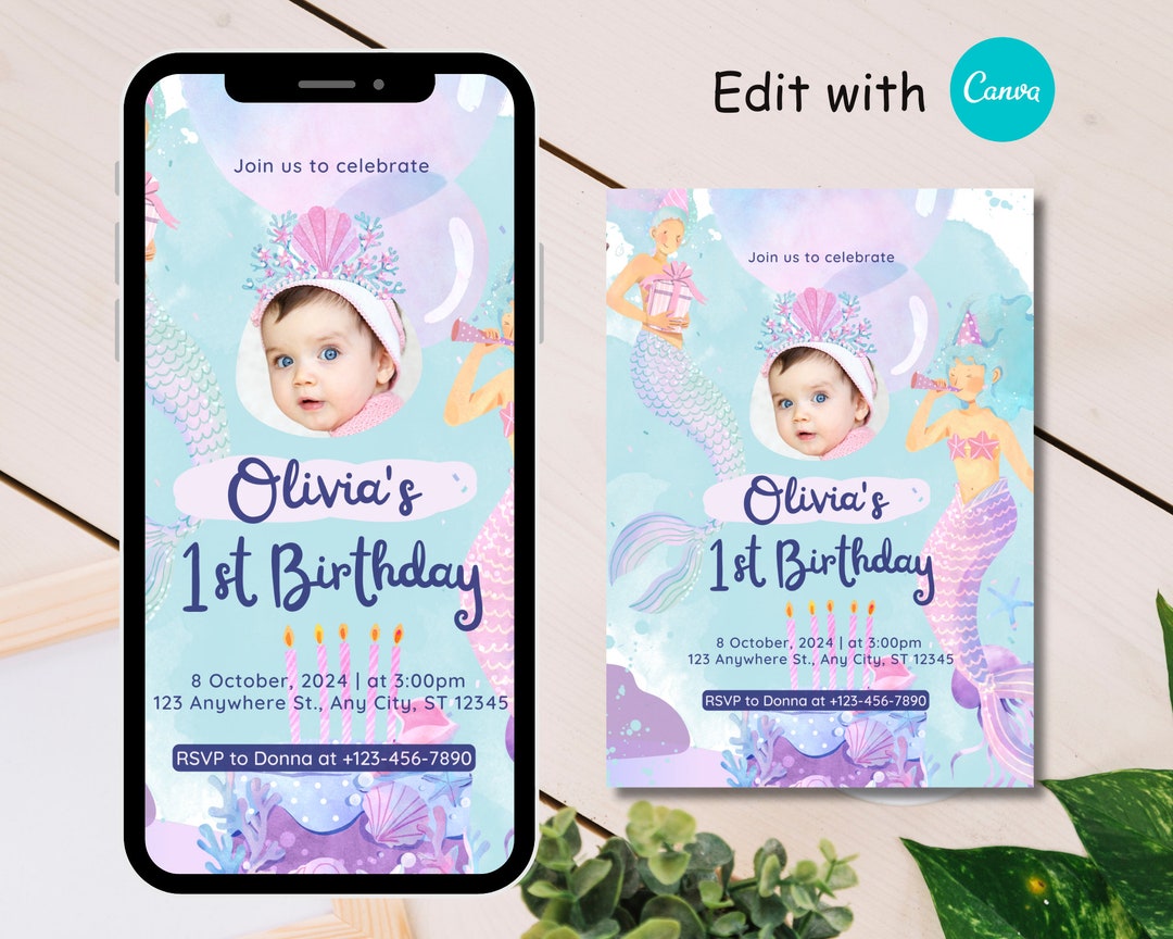 Pink Watercolor Cute 1st Birthday Invitation, Baby Birthday Card ...