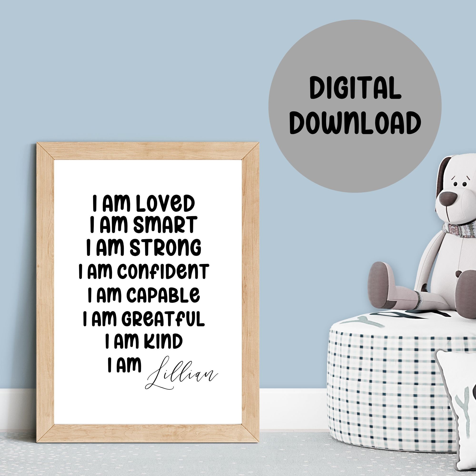 Custom Name Affirmations for Kids Printable Wall Art Personalized ...