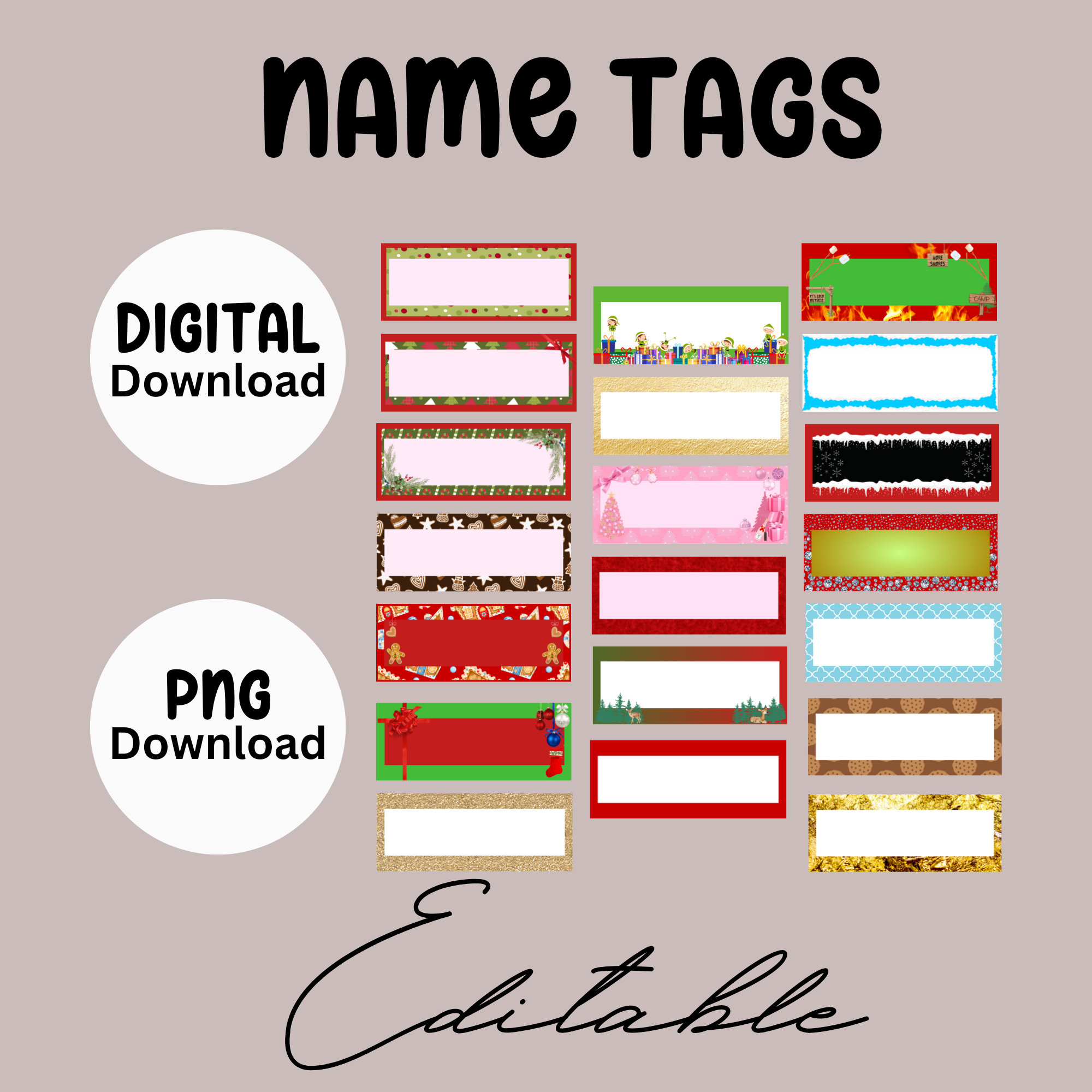 Christmas Name Tags Editable Name Tags Customize Name Tags Sublimation ...