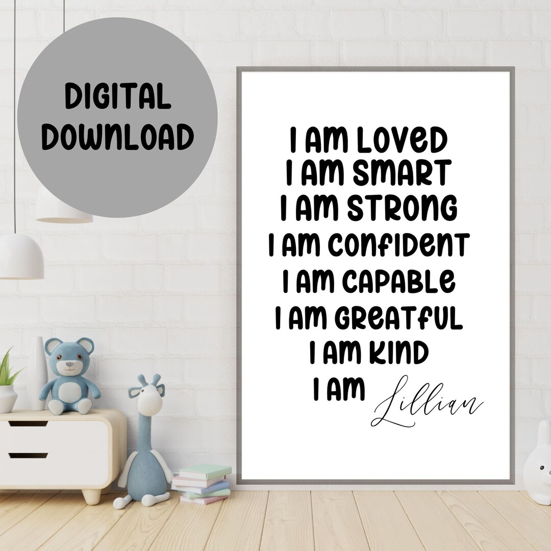 Custom Name Affirmations for Kids Printable Wall Art Personalized ...