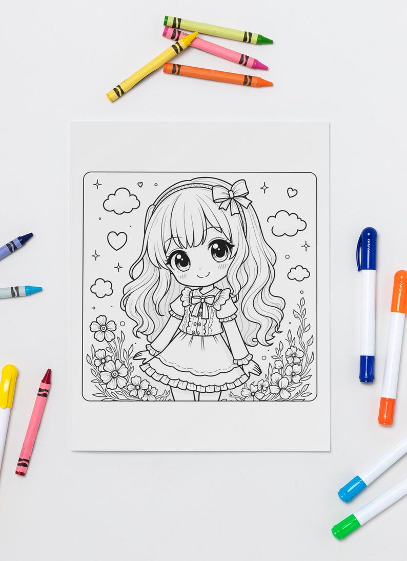 Cute Anime Girl Coloring Pages – Kawaii Manga Art, Digital Download for ...