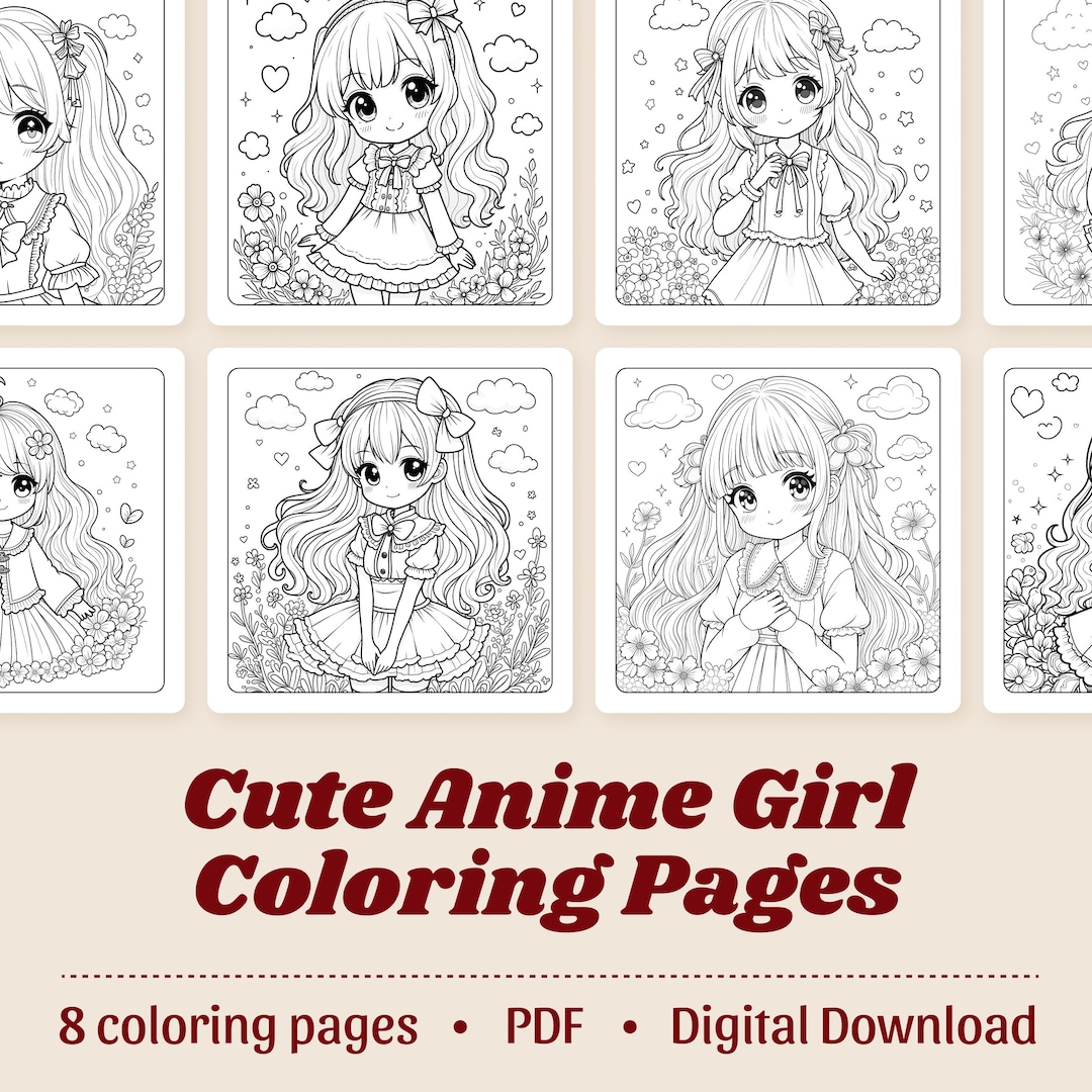 Cute Anime Girl Coloring Pages – Kawaii Manga Art, Digital Download for ...