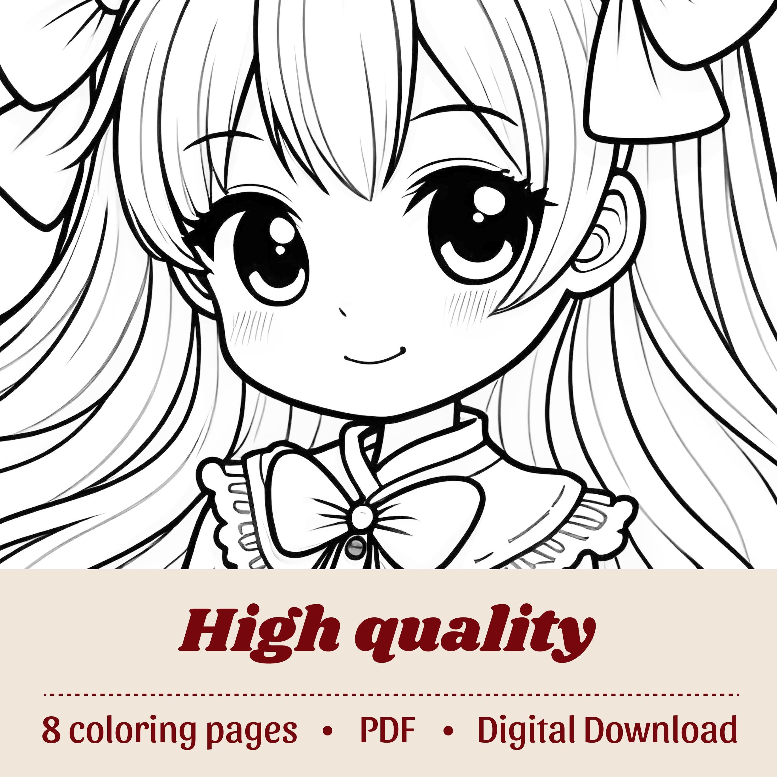 Cute Anime Girl Coloring Pages – Kawaii Manga Art, Digital Download for ...