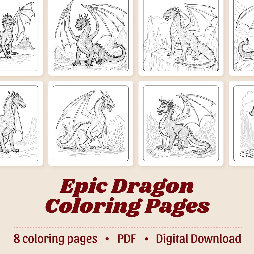 Epic Dragon Coloring Pages – Fantasy Creatures, Printable Mythical ...