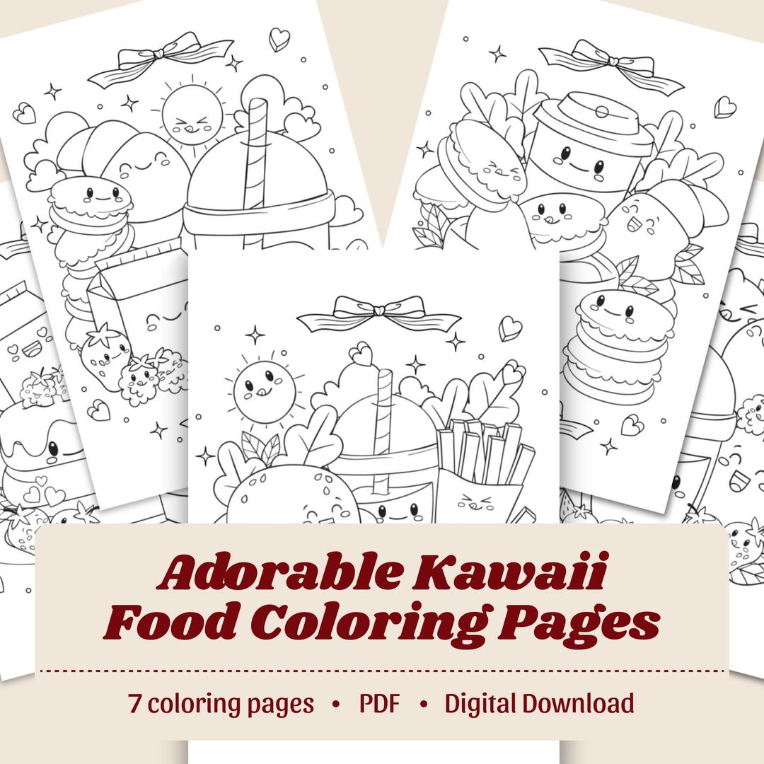 Adorable Kawaii Food Coloring Pages - Cute Printable Digital Download ...