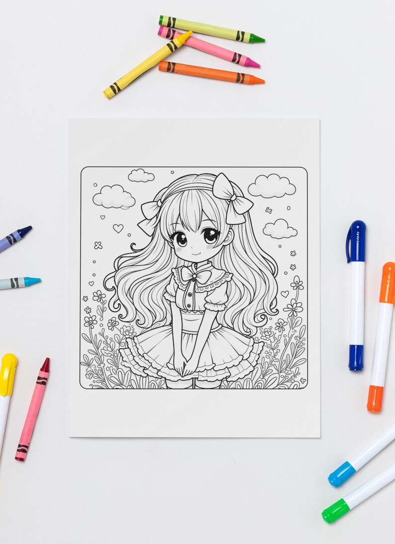 Cute Anime Girl Coloring Pages – Kawaii Manga Art, Digital Download for ...