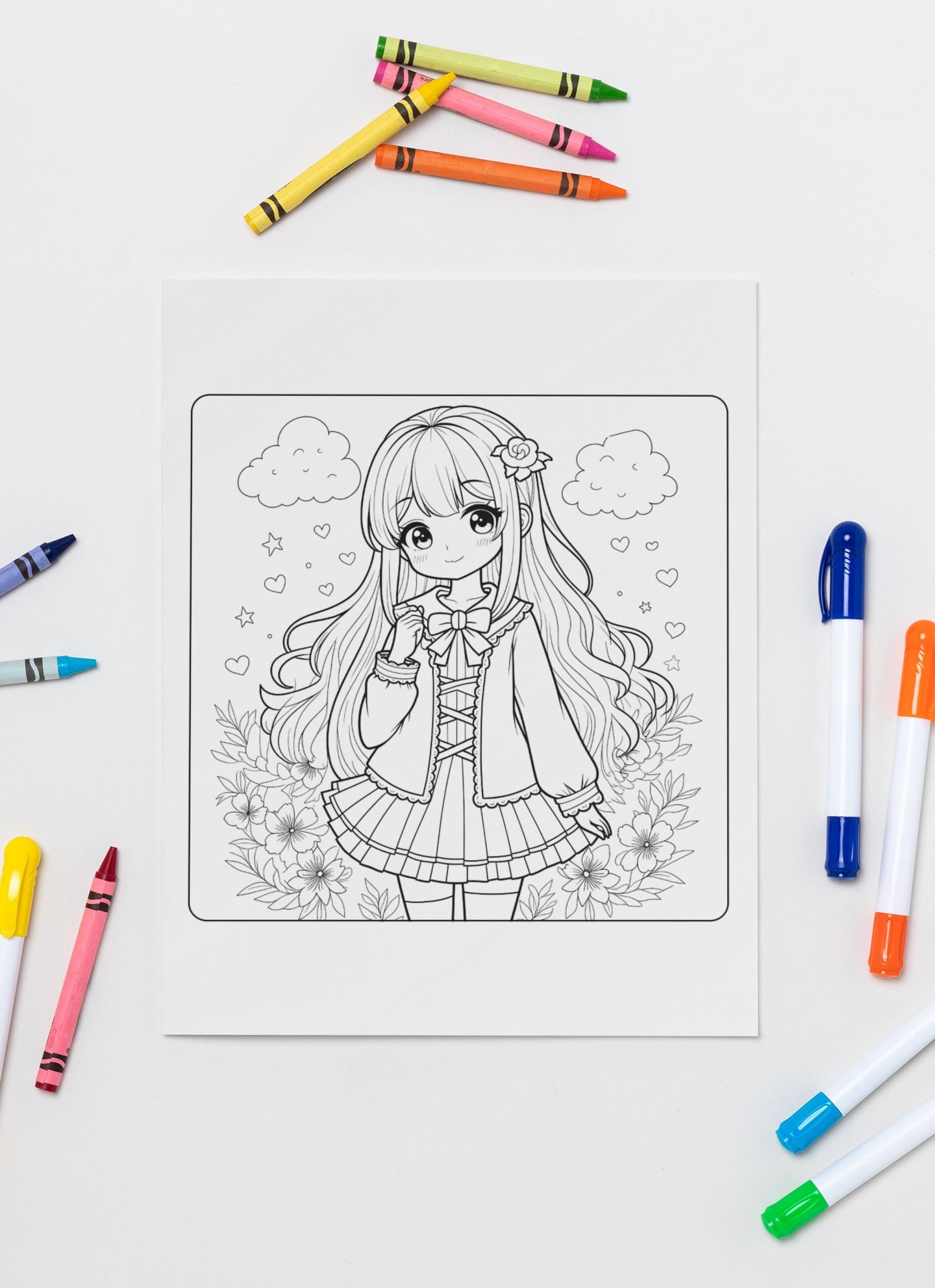 Cute Anime Girl Coloring Pages – Kawaii Manga Art, Digital Download for ...