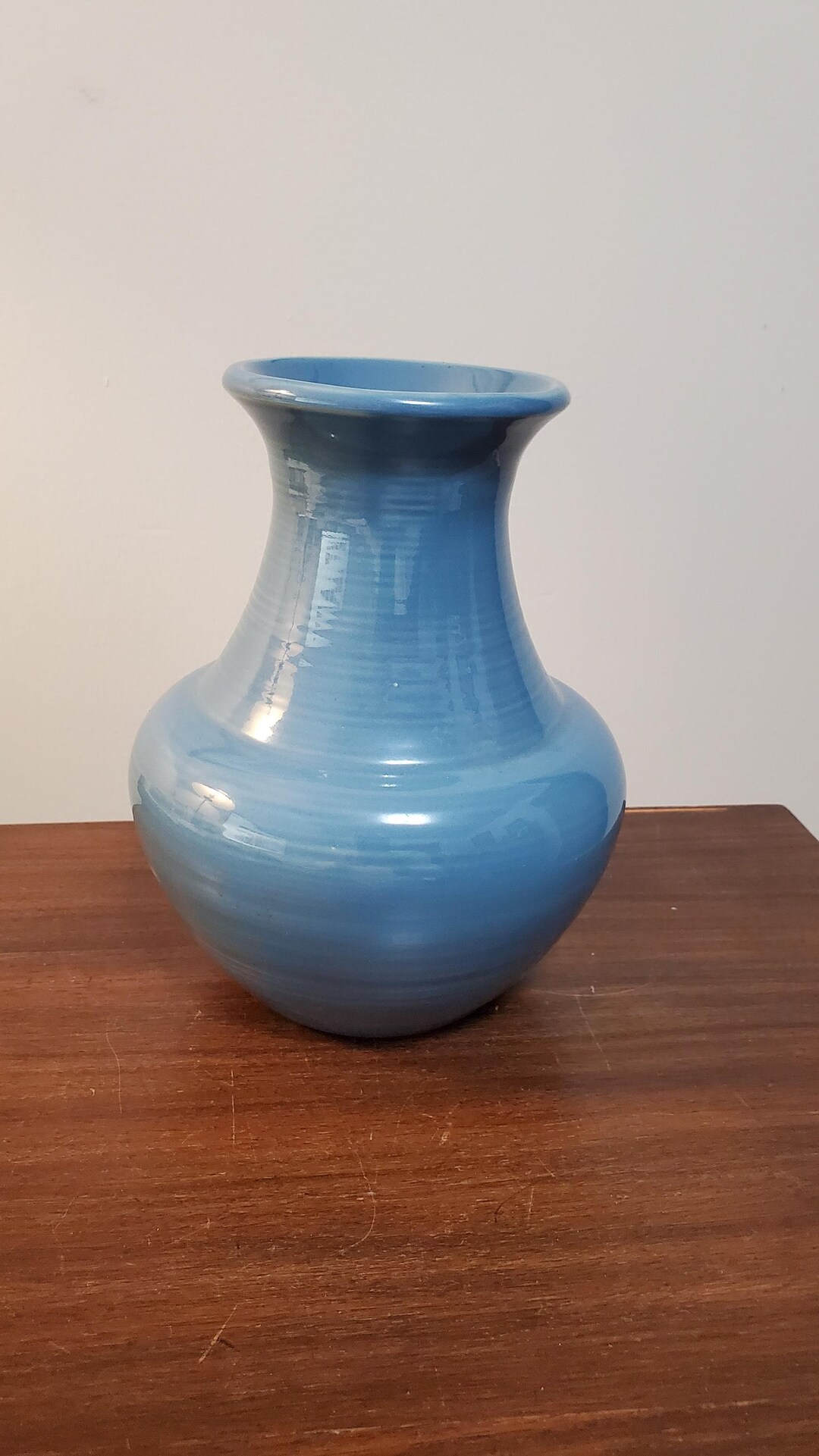 Vintage MCCOY Pottery Blue Horizontal Ribbed 7.75" Jug Vase #5012 *made ...