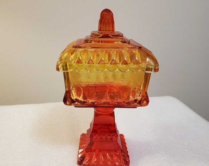 Vintage Jeanette Amberina Glass Wedding Cake Box - Glass Pedestal Dish ...
