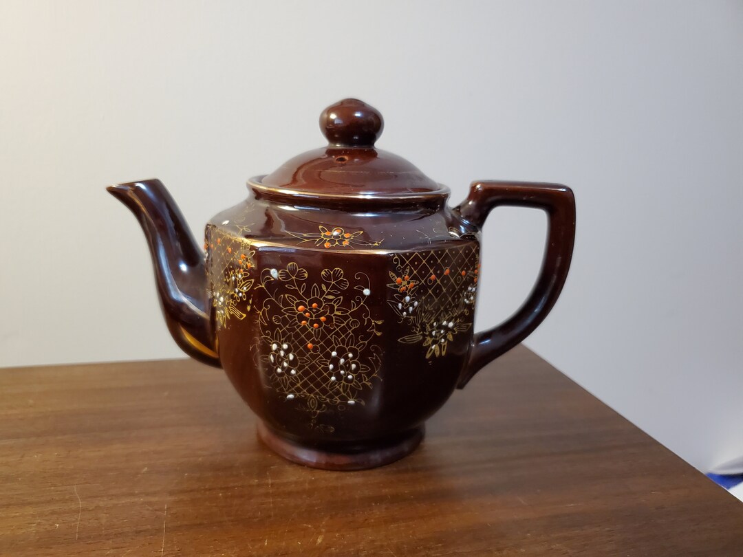 Vintage 1940s Japanese Brown Betty Moriage Redware Pottery Teapot With ...