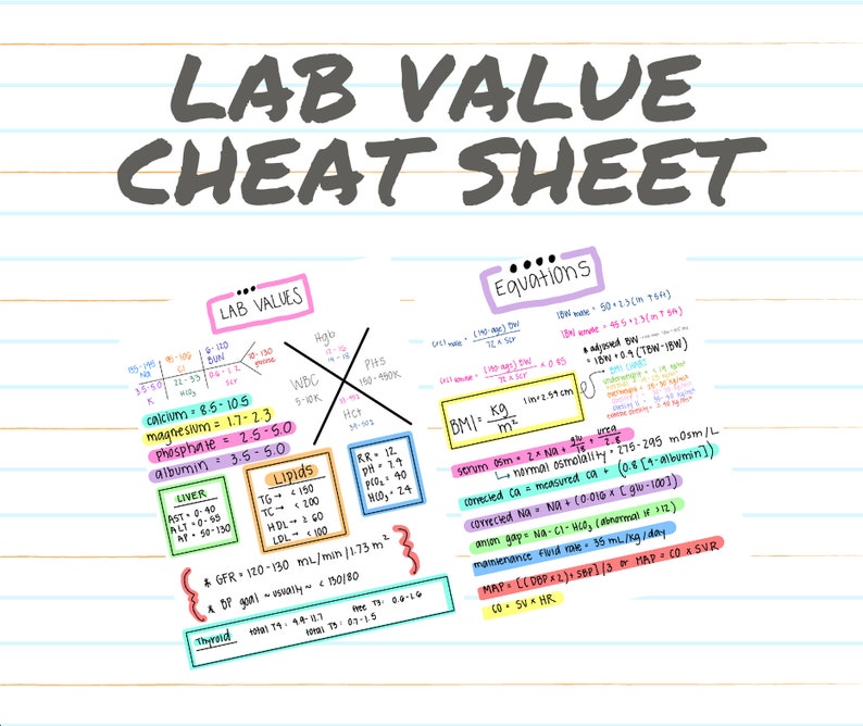 Lab Values Cheat Sheet - Etsy