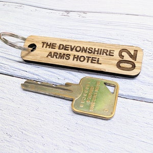 Personalised Hotel Room Number Wooden Keyrings, 80 X 20mm, With Hotel ...