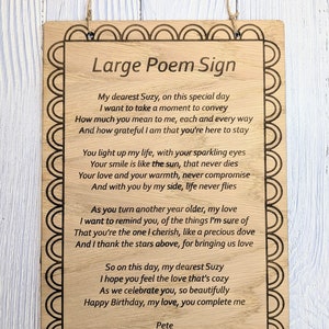 Engraved Wooden Poem Sign: Custom A4 Size, Sustainable Home Decor - Etsy