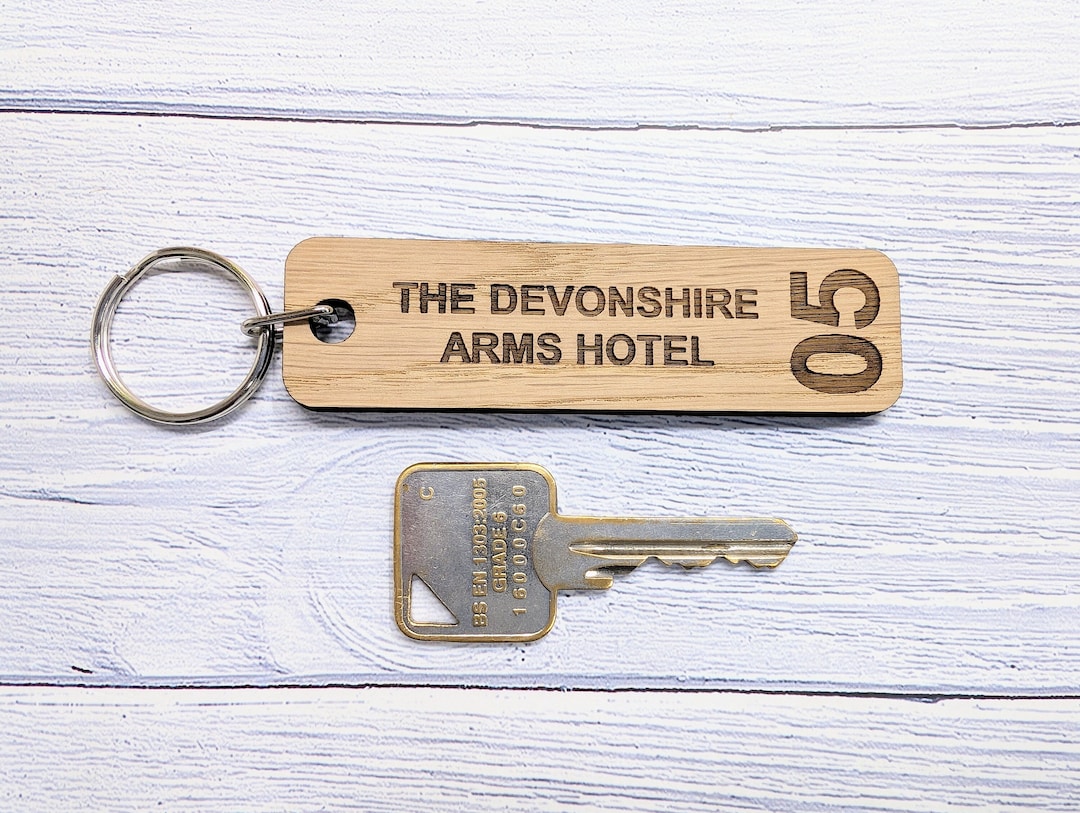 Personalised Wooden Hotel Room Number Keyrings, 90 X 25mm, With Hotel ...
