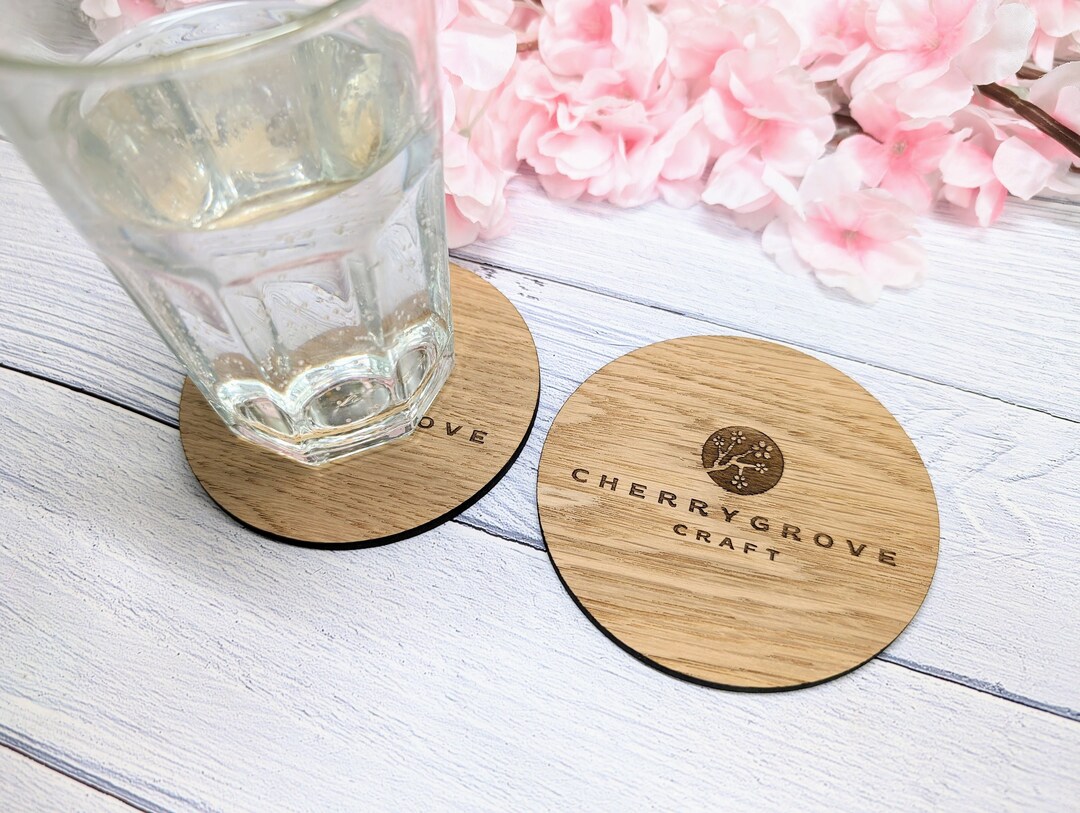 Custom Oak Veneer Coasters: Personalised Logo Drink Coasters, Corporate ...