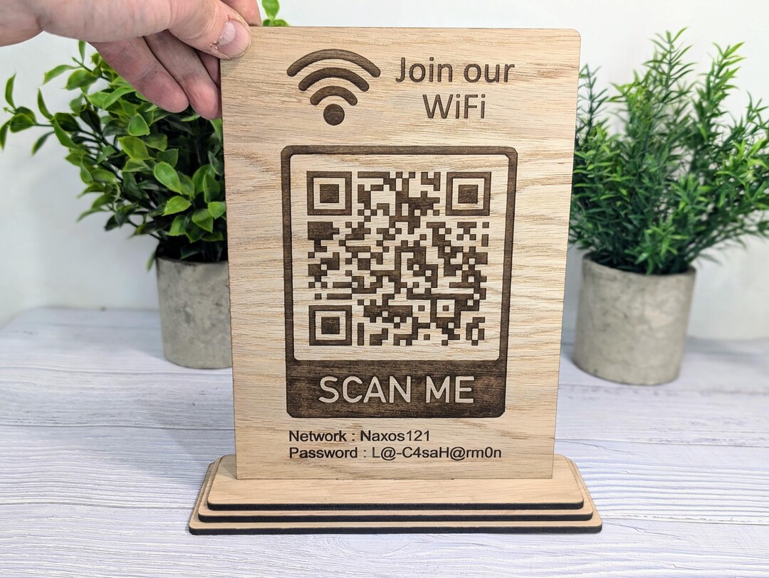 Wooden Wifi QR Code Sign, XL Size, Eco-friendly Custom Network Name and ...