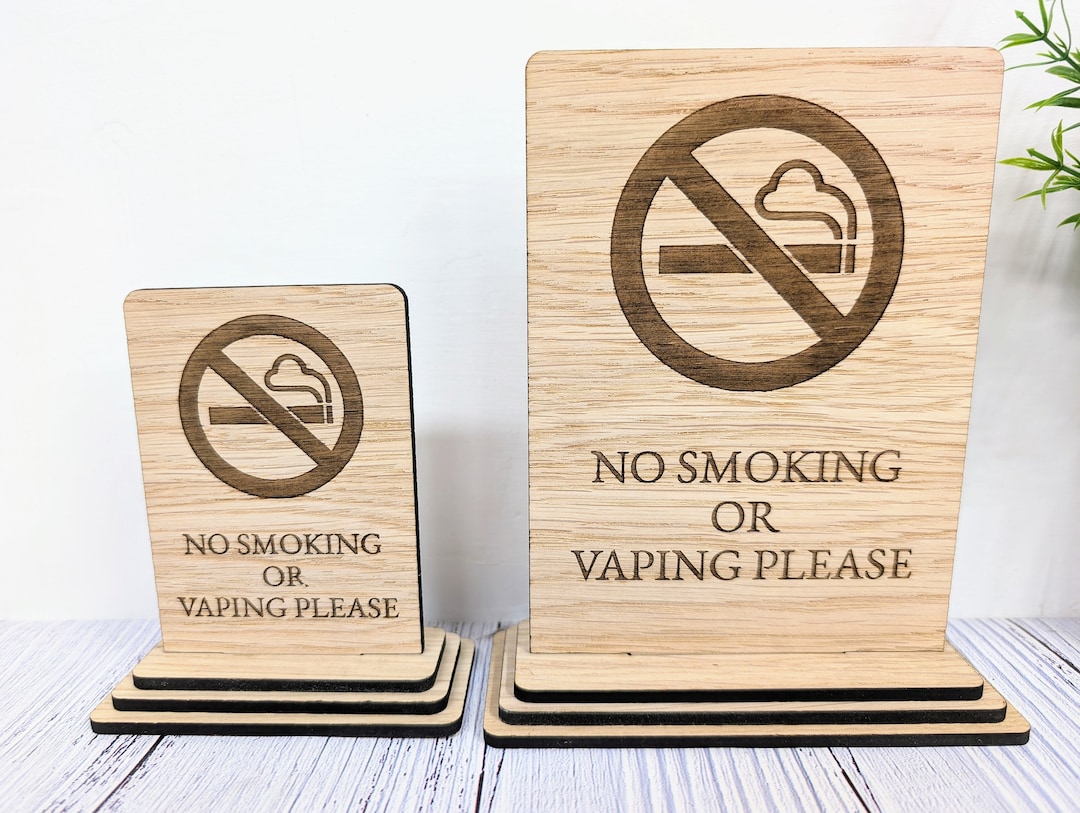 Freestanding "no Smoking or Vaping Please" Wooden Table Sign, Oak ...