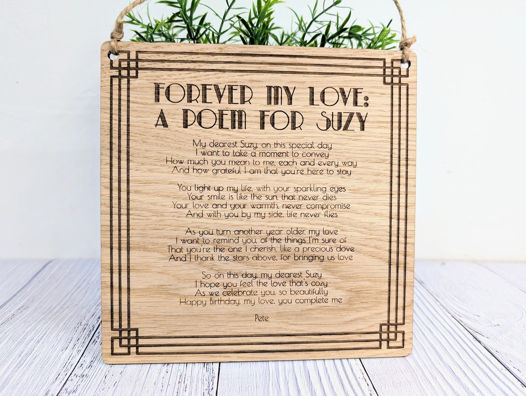 Wooden Poem Sign, Art Deco Engraved Display Plaque | Custom Poem or ...