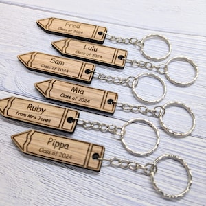Personalised Student Pencil Keyrings, Oak School Key Chains, Students ...