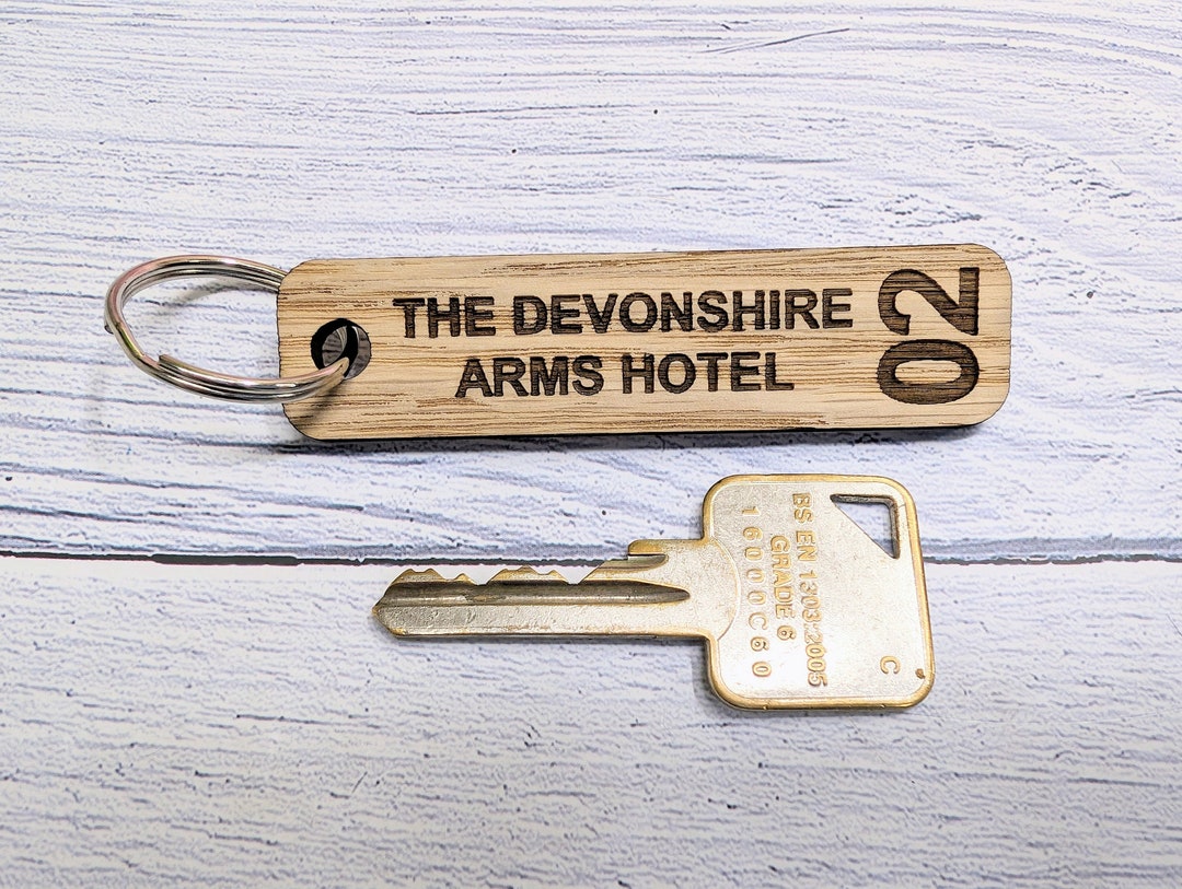 Personalised Hotel Room Number Wooden Keyrings, 80 X 20mm, With Hotel ...
