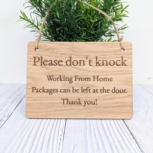 Working From Home, Wooden Sign | Oak Veneer | Door Sign | No Knocking ...