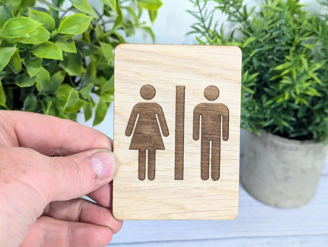 Wooden Toilet Sign Male Female | Engraved Oak | Bathroom Door Plaque in ...
