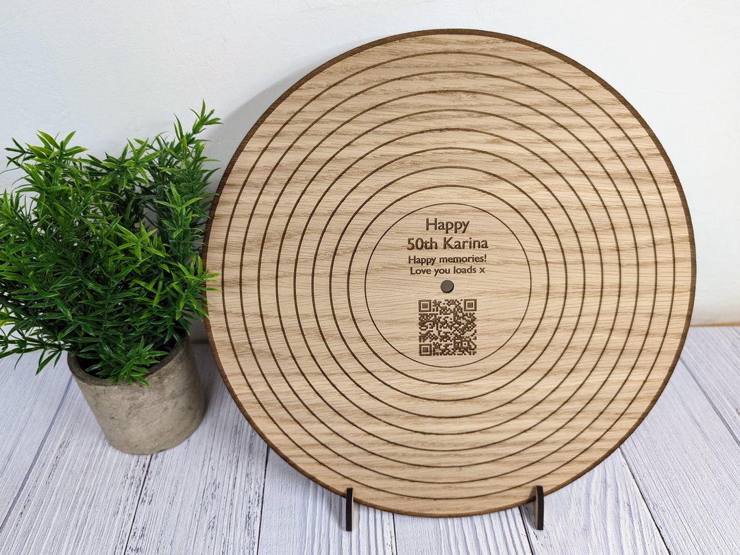 Oak 12" Record With Personalised QR Code and Message - Custom Message ...