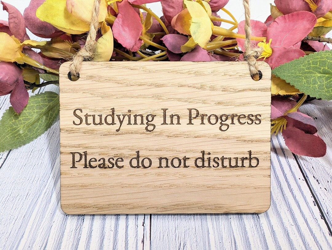 Studying in Progress - Oak Door Sign, Handcrafted in Wales, Eco ...