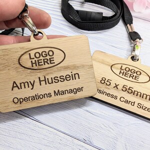 Eco Staff Name Badges With Lanyards, Personalised Oak Veneer Staff Name ...